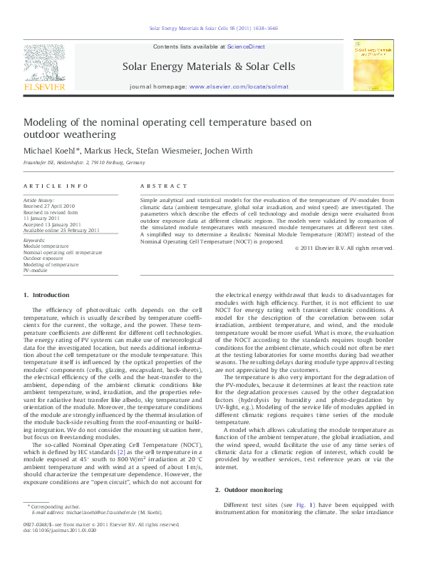 (PDF) Modeling of the nominal operating cell temperature based on ...
