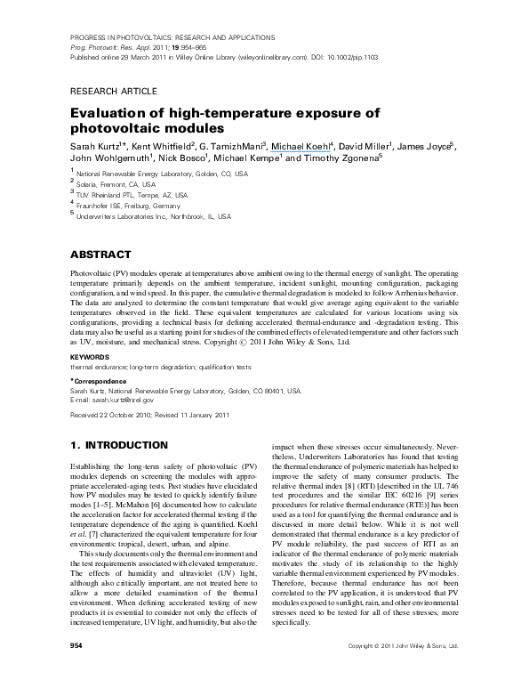 (PDF) Evaluation of high-temperature exposure of photovoltaic modules