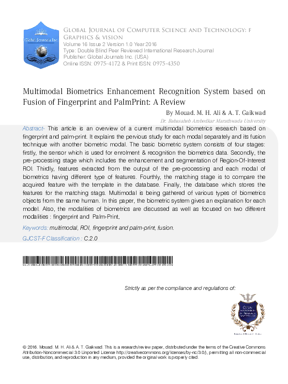 Pdf Multimodal Biometrics Enhancement Recognition System Based On Fusion Of Fingerprint And