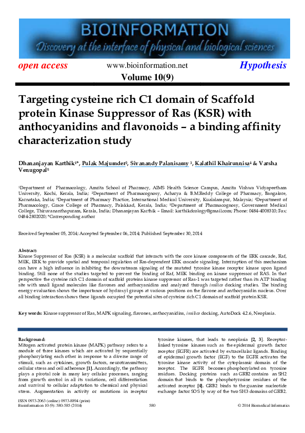 (PDF) Targeting cysteine rich C1 domain of Scaffold protein Kinase ...