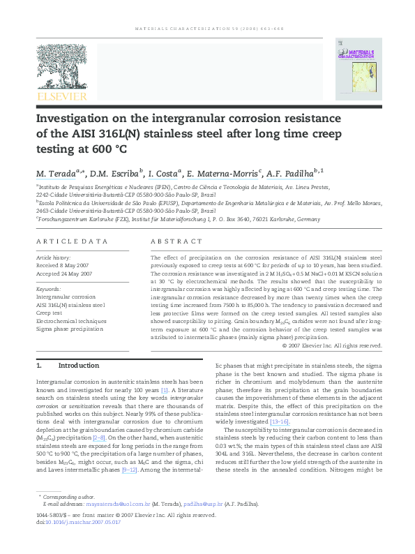 (PDF) Investigation on the intergranular corrosion resistance of the AISI 316L(N) stainless ...