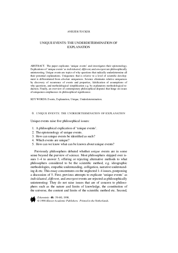 (PDF) Unique events: The Underdetermination of Explanation