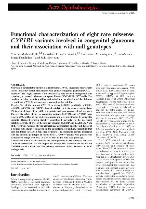 (PDF) Functional characterization of eight rare missense CYP1B1 variants involved in congenital ...
