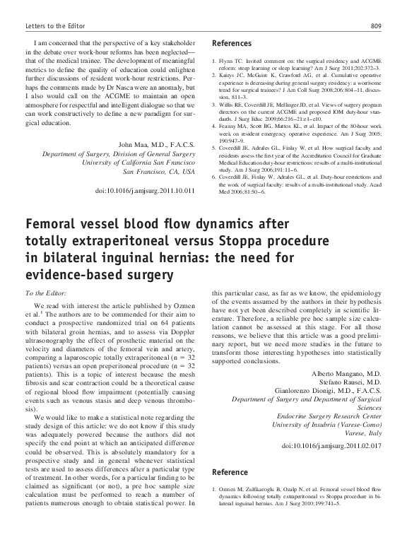 (PDF) Femoral vessel blood flow dynamics after totally extraperitoneal ...