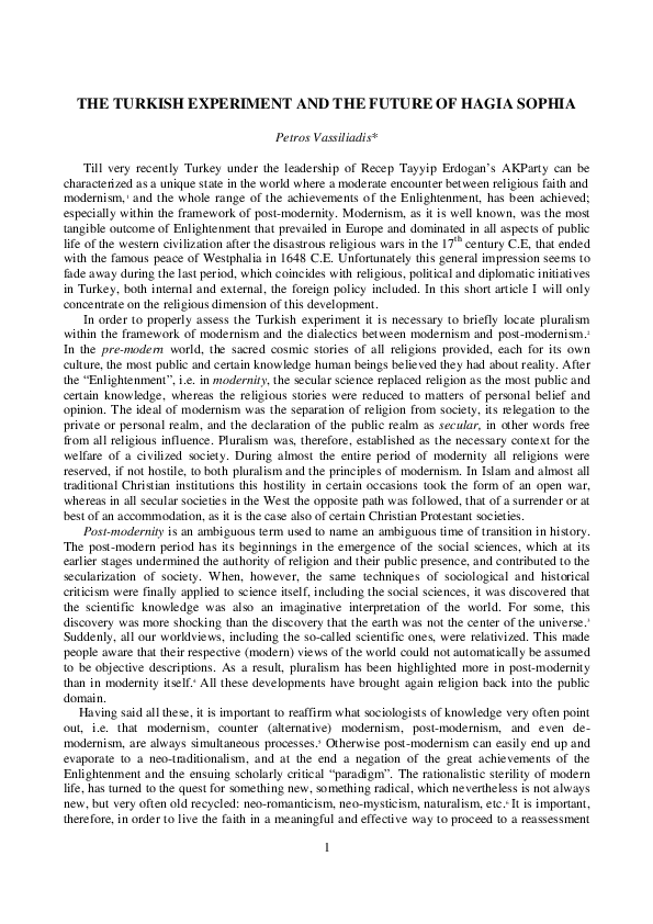 (PDF) THE TURKISH EXPERIMENT AND THE FUTURE OF HAGIA SOPHIA