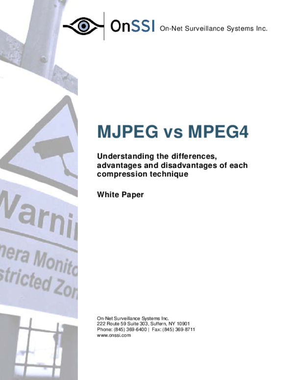 (PDF) MJPEG vs MPEG4 Understanding the differences, advantages and ...