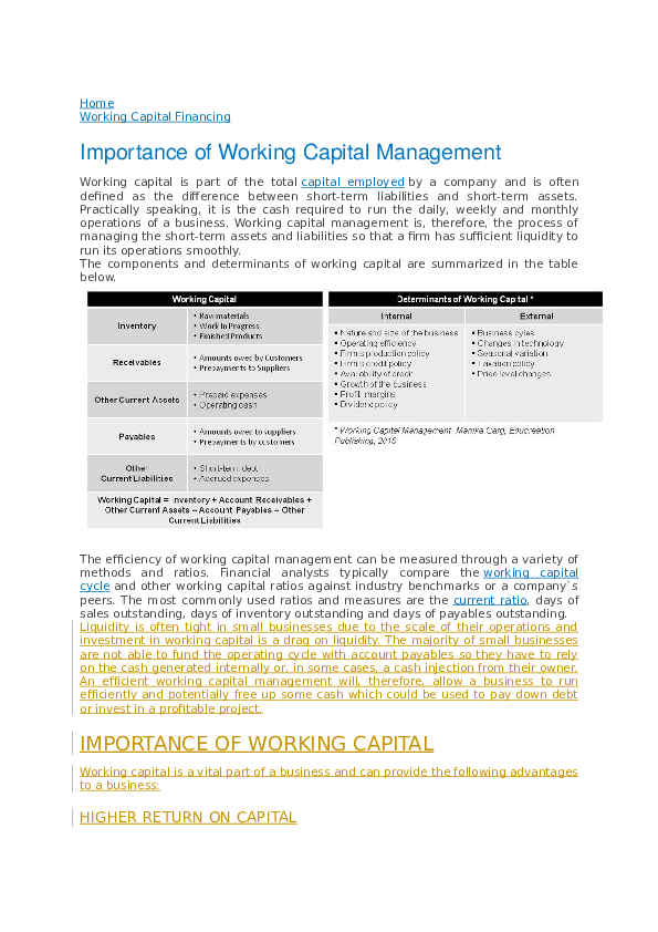 (DOC) Importance of Working Capital Management