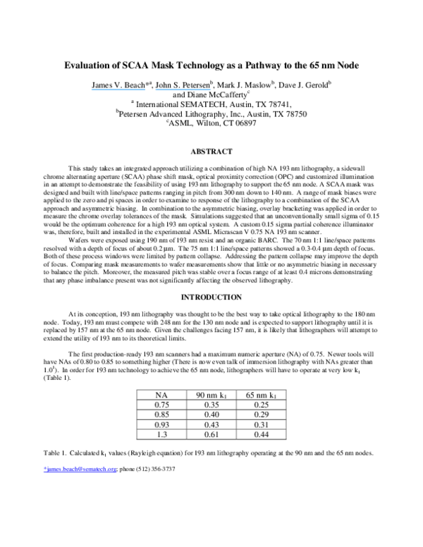 (PDF) Evaluation of SCAA Mask Technology as a Pathway to the 65 nm Node