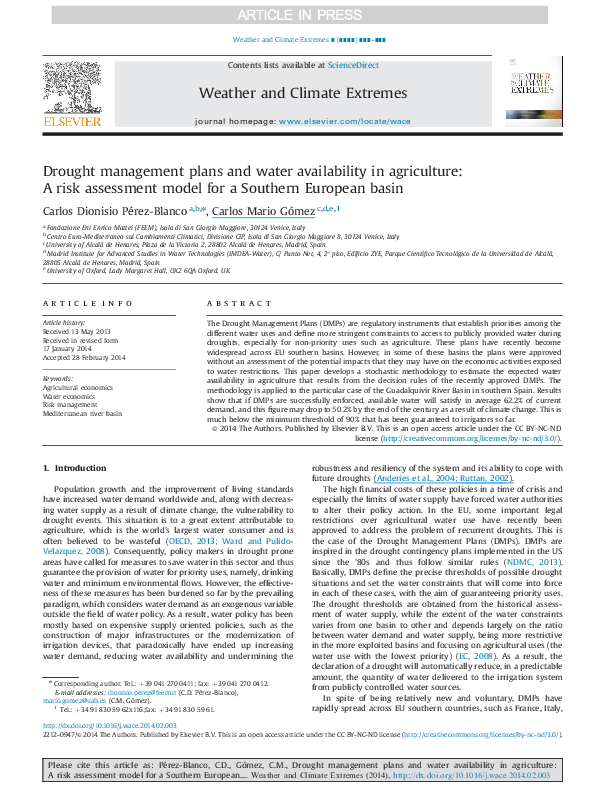 (PDF) Drought Management Plans and Water Availability in Agriculture. A ...