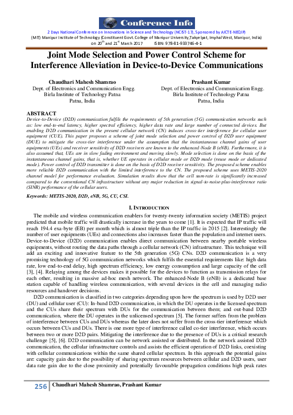 Pdf Joint Mode Selection And Power Control Scheme For Interference Alleviation In Device To