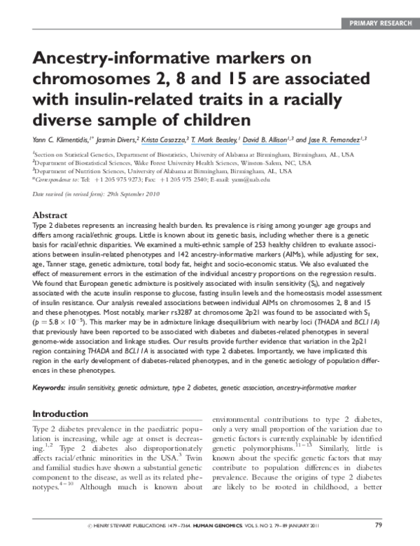 (PDF) Ancestry-informative markers on chromosomes 2, 8 and 15 are ...