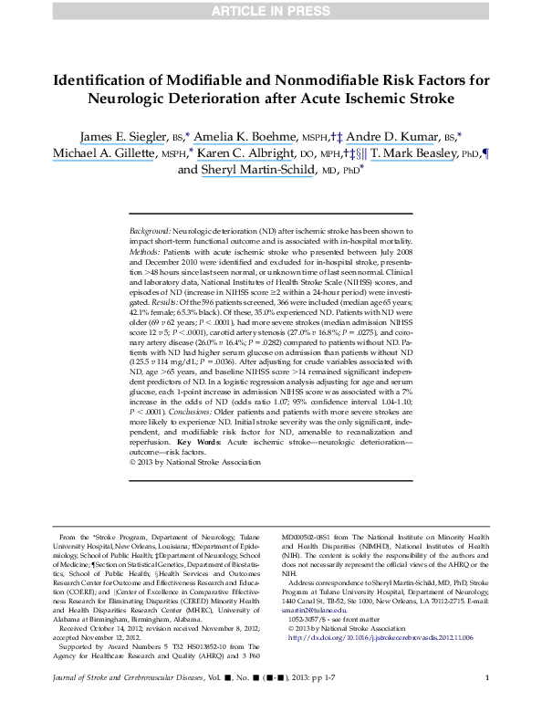 (PDF) Identification of Modifiable and Nonmodifiable Risk Factors for ...
