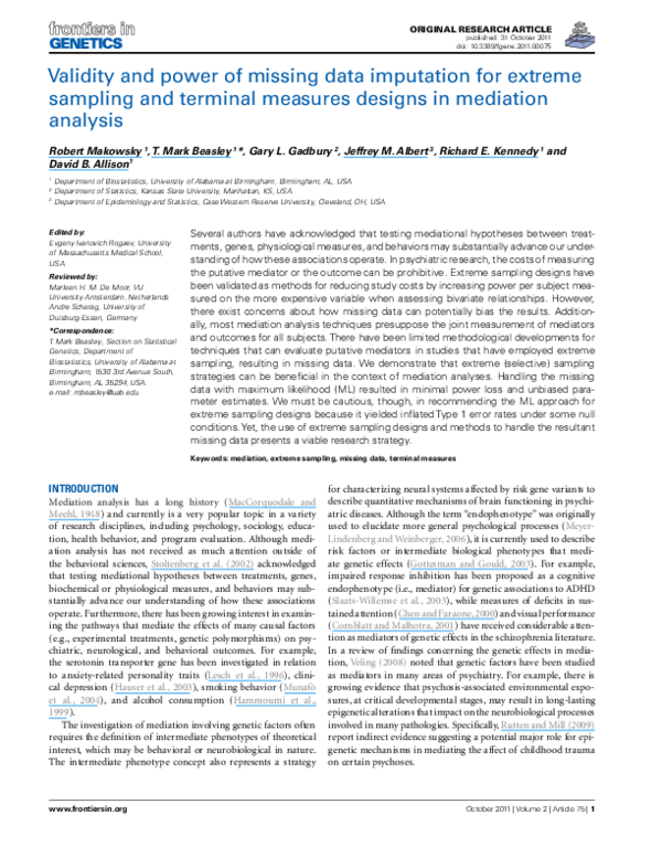 (PDF) Validity and power of missing data imputation for extreme ...