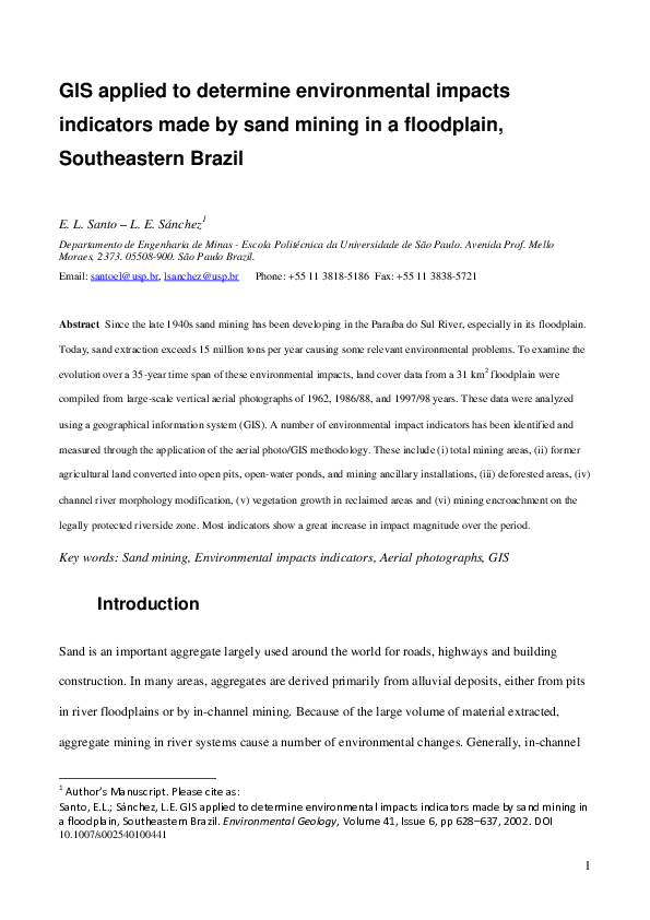 (PDF) GIS applied to determine environmental impacts indicators made by ...