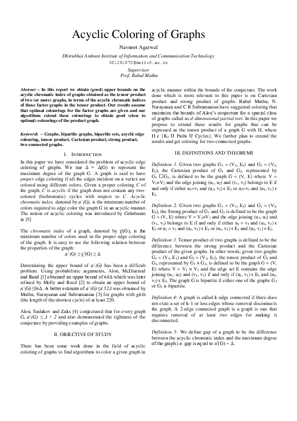 (PDF) Acyclic Coloring of Graphs