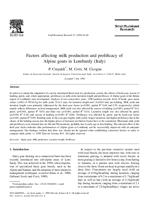 (PDF) Factors affecting milk production and prolificacy of Alpine goats ...