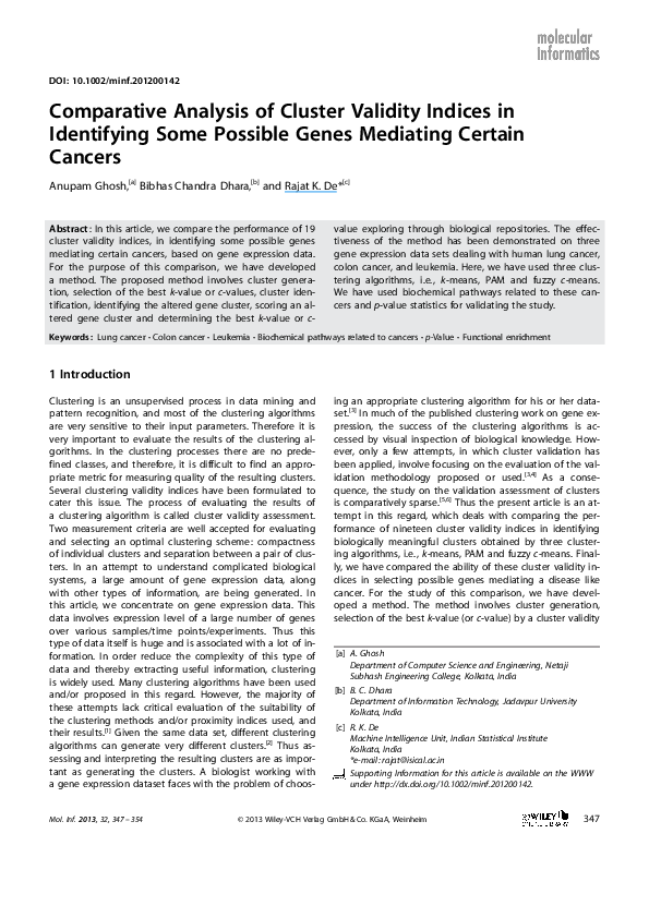 (PDF) Comparative Analysis of Cluster Validity Indices in Identifying Some Possible Genes ...