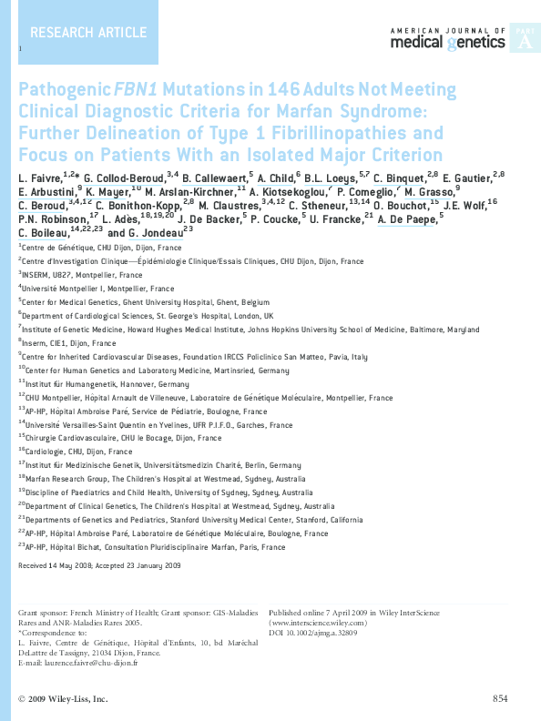 (PDF) Pathogenic FBN1 mutations in 146 adults not meeting clinical ...