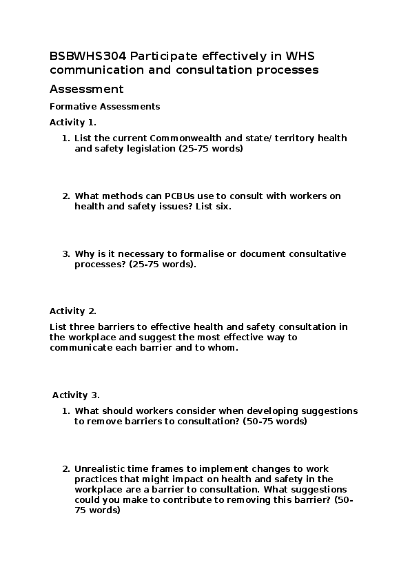 (DOC) Assessment Guide - BSBWHS304 Participate effectively in WHS ...