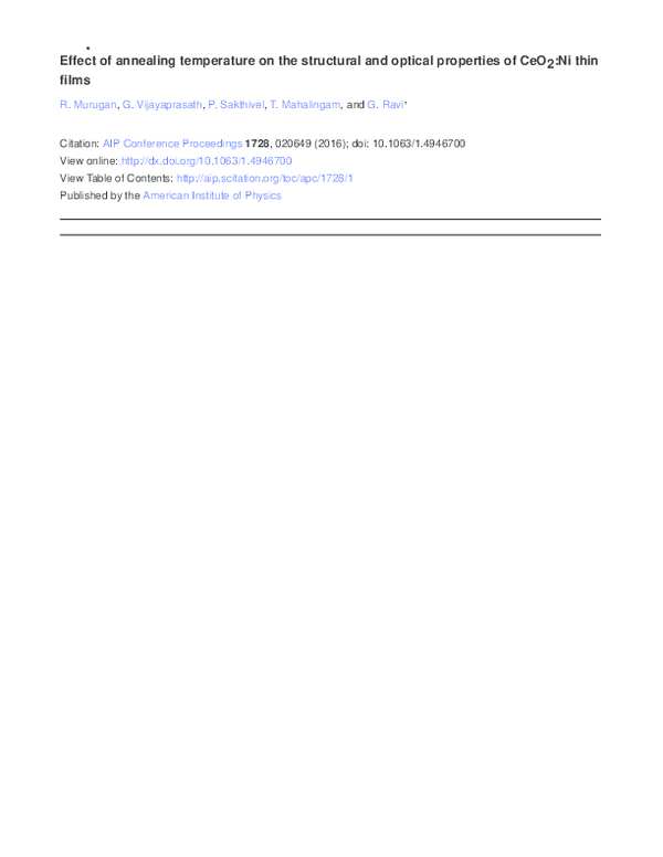 (PDF) Effect of annealing temperature on the structural and optical properties of CeO 2 :Ni thin ...