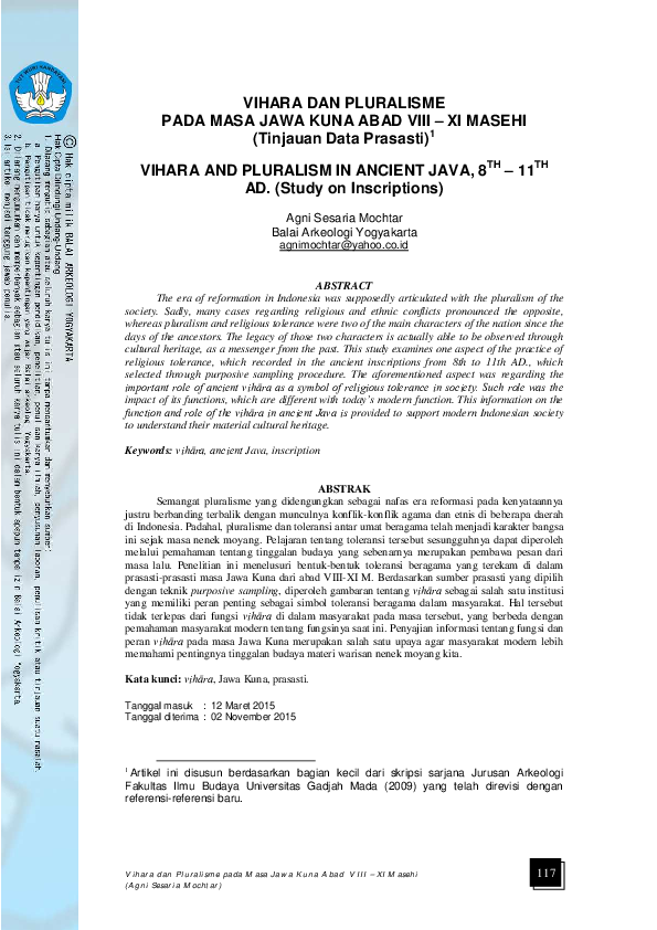 (PDF) VIHARA DAN PLURALISME PADA MASA JAWA KUNA ABAD VIII – XI MASEHI ...