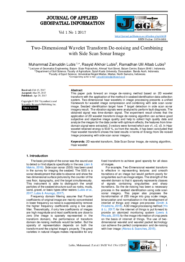 (PDF) Two-Dimensional Wavelet Transform De-noising and Combining with Side Scan Sonar Image