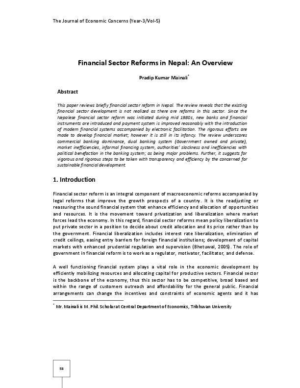 (PDF) Financial Sector Reforms in Nepal: An Overview