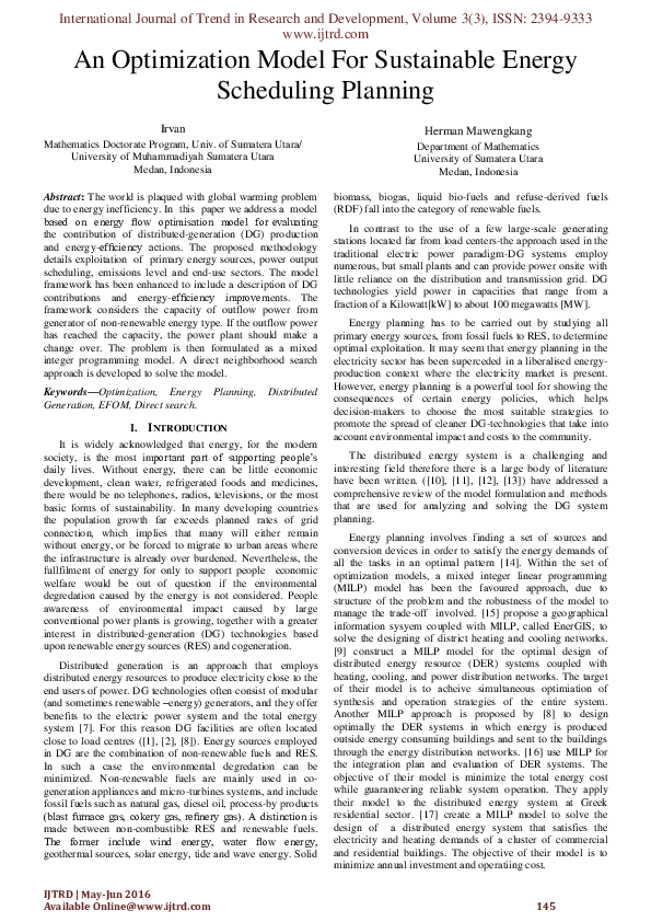 (PDF) An Optimization Model For Sustainable Energy Scheduling Planning
