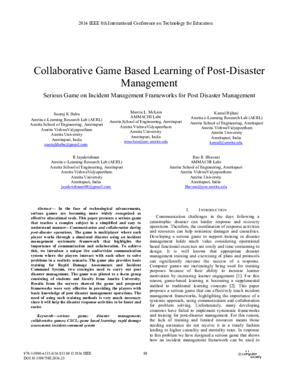 (PDF) Collaborative Game Based Learning of Post-Disaster Management ...