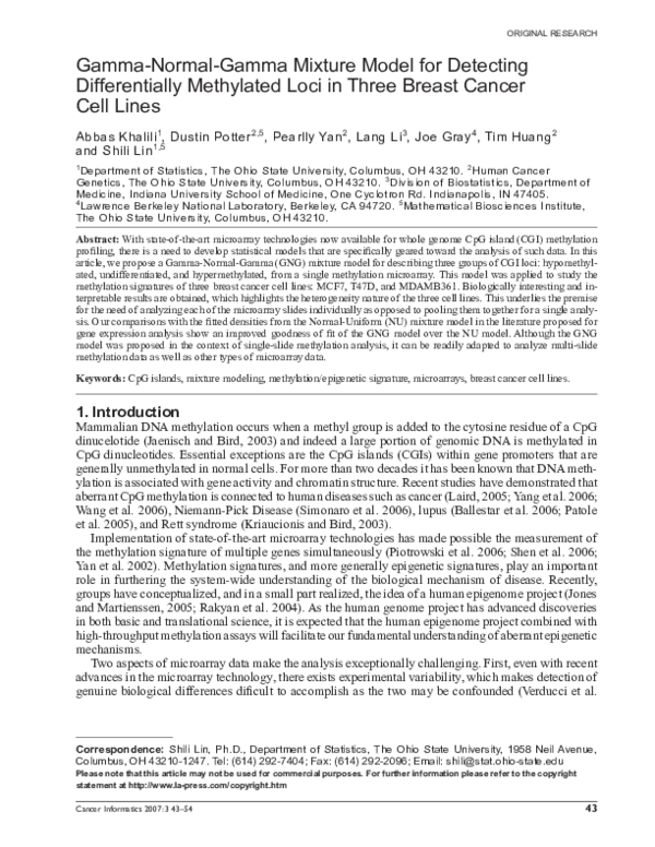 Pdf Gamma Normal Gamma Mixture Model For Detecting Differentially Methylated Loci In Three