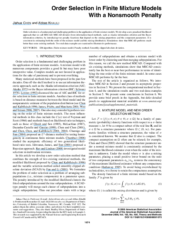(PDF) Order Selection in Finite Mixture Models With a Nonsmooth Penalty