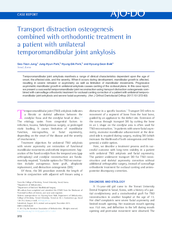 (PDF) Transport distraction osteogenesis combined with orthodontic ...