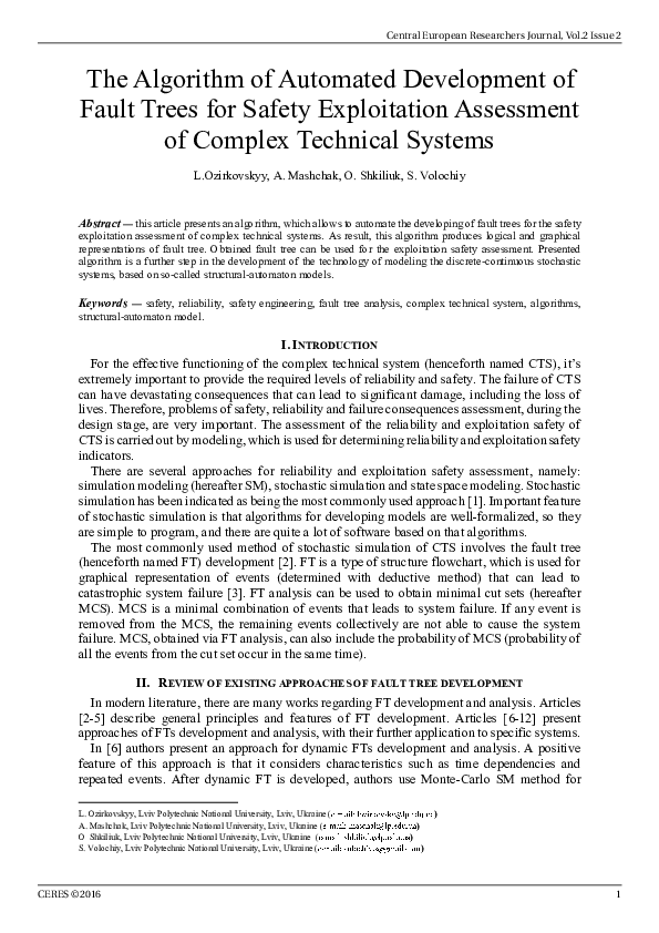 (PDF) The Algorithm of Automated Development of Fault Trees for Safety Exploitation Assessment ...