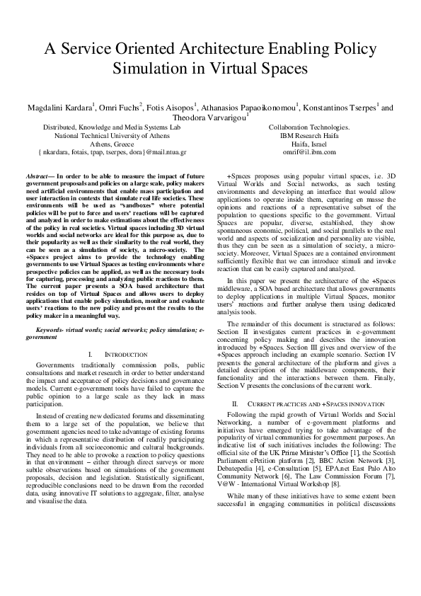 (PDF) A Service Oriented Architecture Enabling Policy Simulation in Virtual Spaces