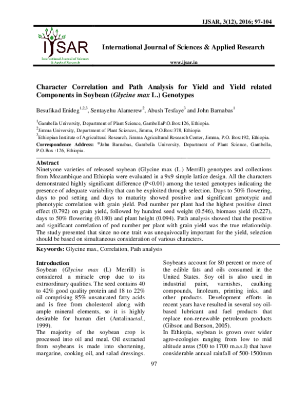 Pdf Character Correlation And Path Analysis For Yield And Yield