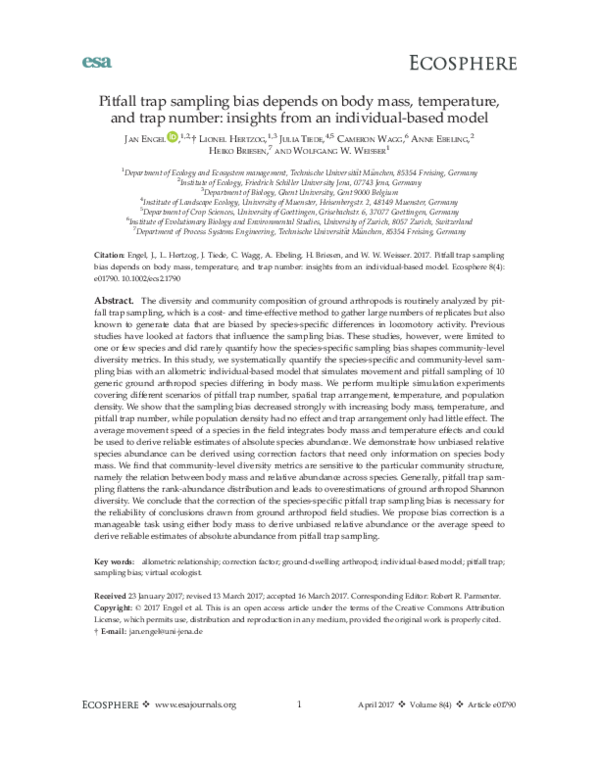 (PDF) Pitfall trap sampling bias depends on body mass, temperature, and ...