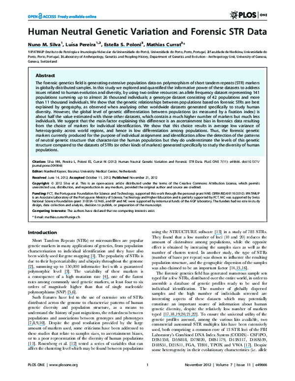 (PDF) Human Neutral Genetic Variation and Forensic STR Data | Mathias ...