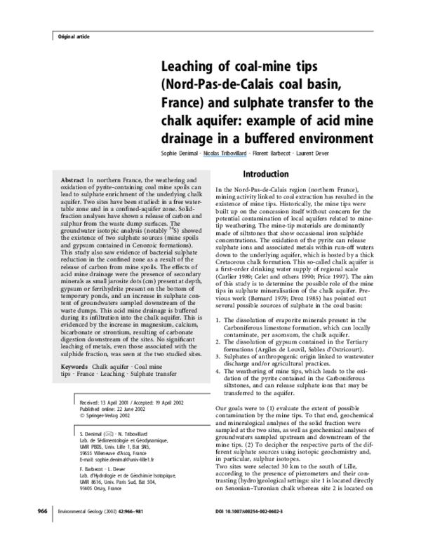 (PDF) Leaching of coal-mine tips (Nord-Pas-de-Calais coal basin, France ...