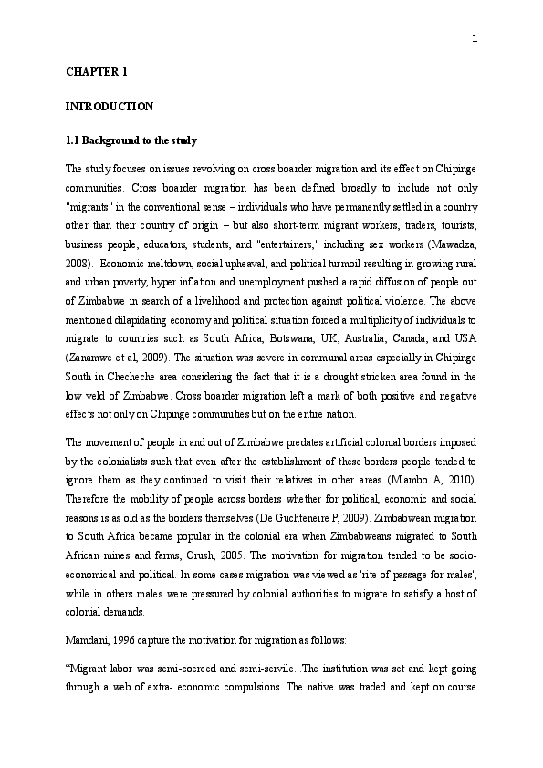 (DOC) CROSS BORDER MIGRATION AND ITS IMPACT ON CHIPINGE COMMUNITIES ...