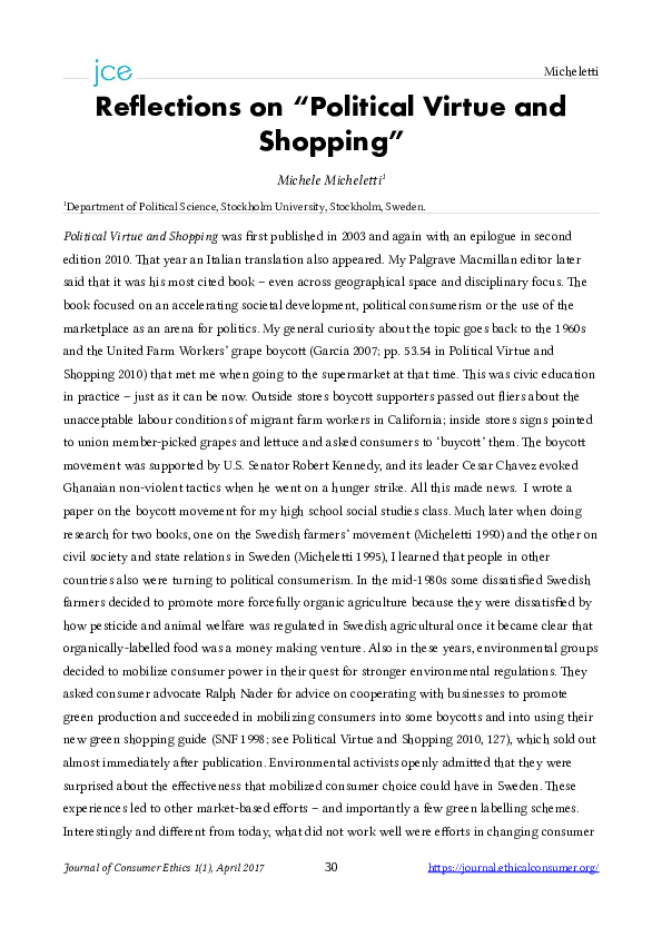 (PDF) Reflections on "Political Virtue and Shopping