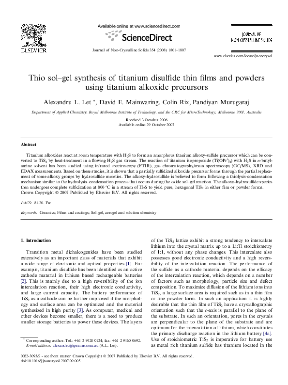 (PDF) Thio sol–gel synthesis of titanium disulfide thin films and ...