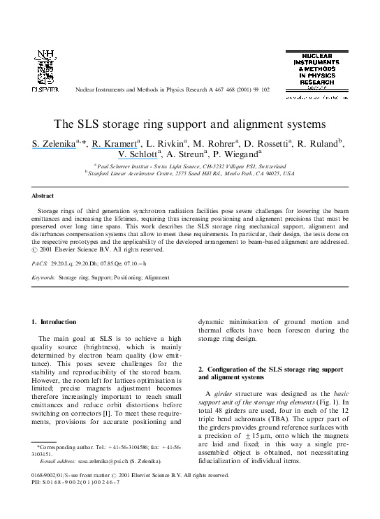 (PDF) The SLS storage ring support and alignment systems
