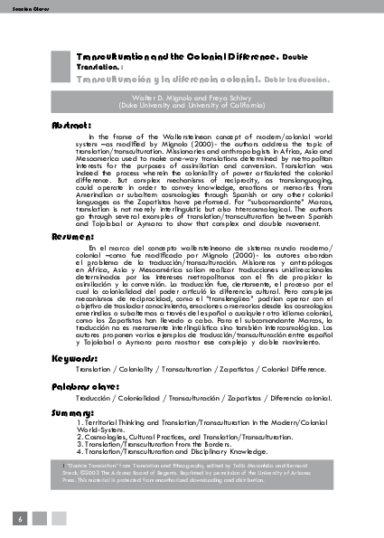 (PDF) Transculturation and the Colonial Difference. Double Translation ...