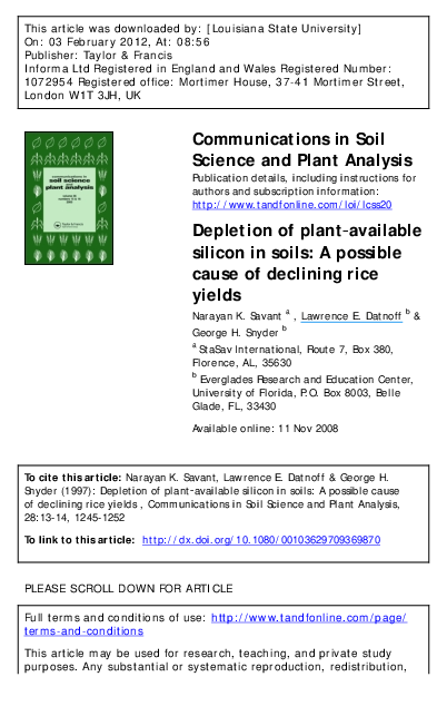(PDF) Depletion of plant‐available silicon in soils: A possible cause ...
