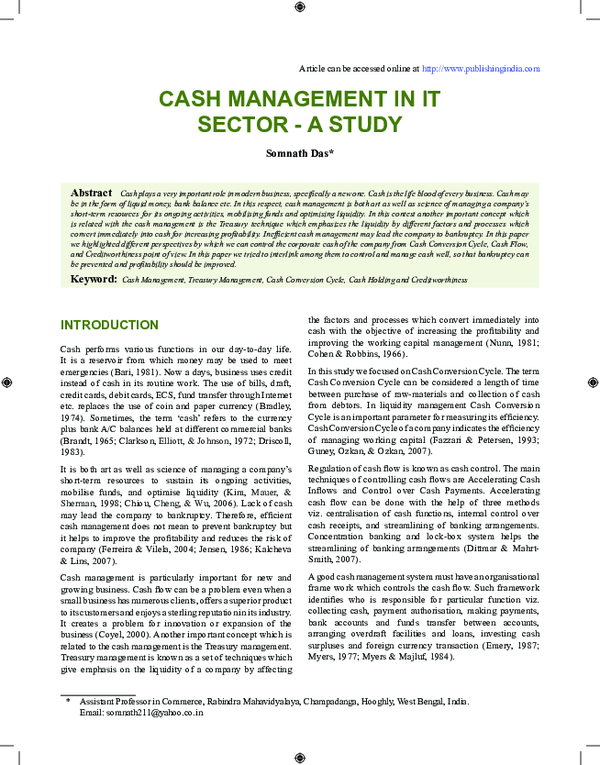 (PDF) Cash Management in it sector -a study