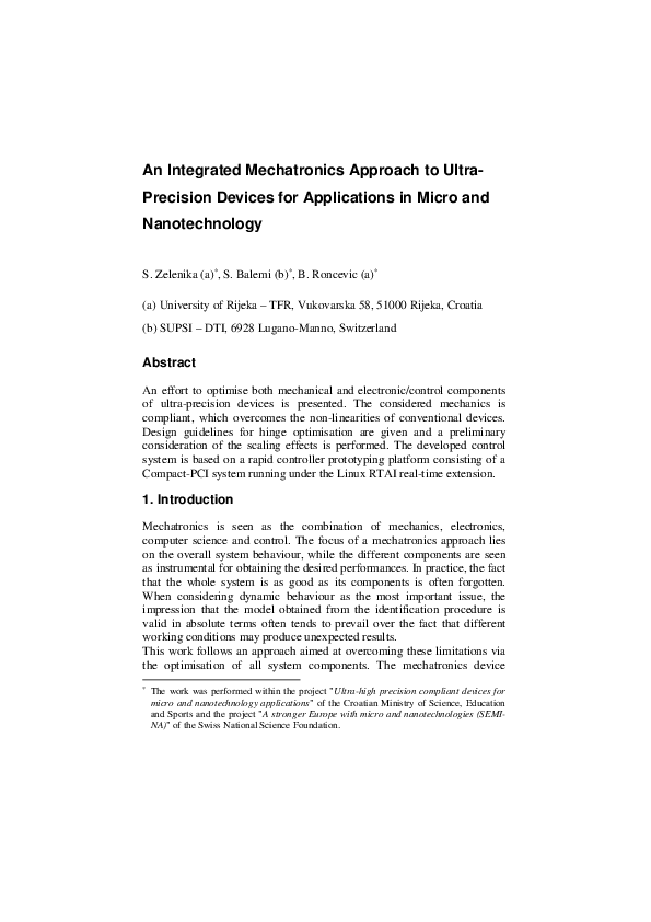 (PDF) An Integrated Mechatronics Approach to Ultra-Precision Devices for Applications in Micro ...