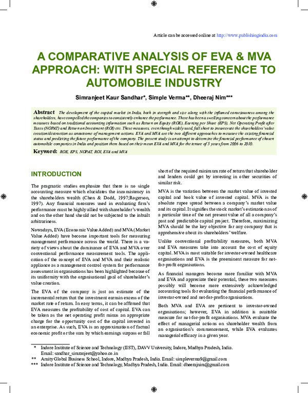 (PDF) A comparative analysis of eva & mva approach: with special reference to automobile industry