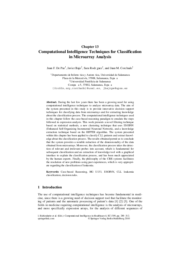 Pdf Computational Intelligence Techniques For Classification In Microarray Analysis