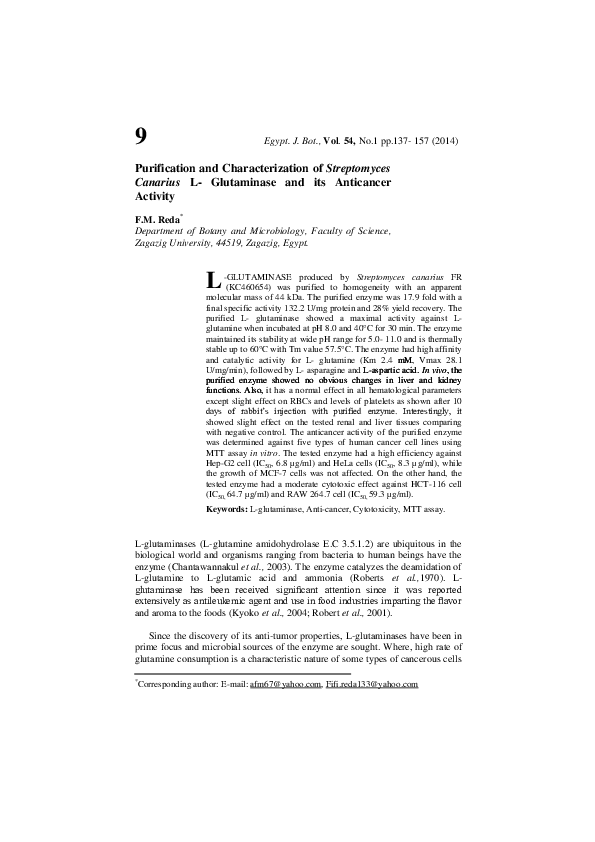 (PDF) L Purification and Characterization of Streptomyces Canarius L ...