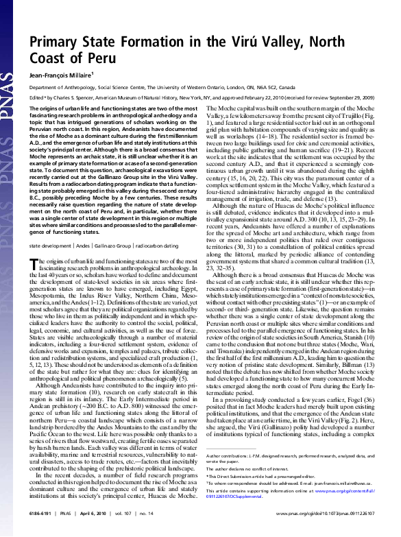 (PDF) Primary State Formation in the Virú Valley, North Coast of Peru